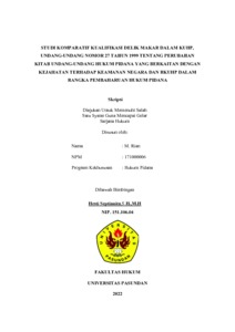 STUDI KOMPARATIF KUALIFIKASI DELIK MAKAR DALAM KUHP, UNDANG-UNDANG NOMOR 27 TAHUN 1999 TENTANG ...